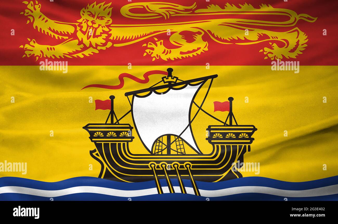 Realistic flag of New Brunswick on the wavy surface of fabric Stock ...
