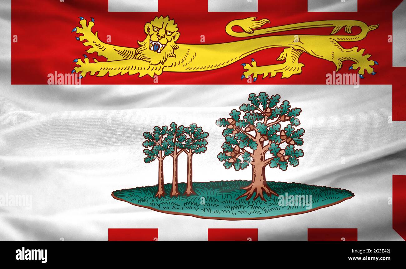 Realistic flag of Prince Edward Island on the wavy surface of fabric ...