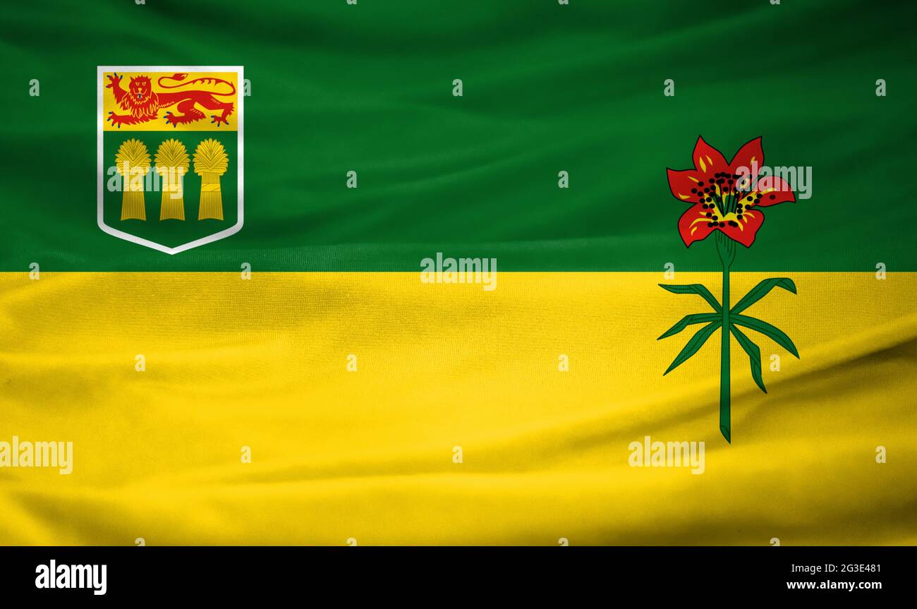 Realistic flag of Saskatchewan on the wavy surface of fabric Stock ...