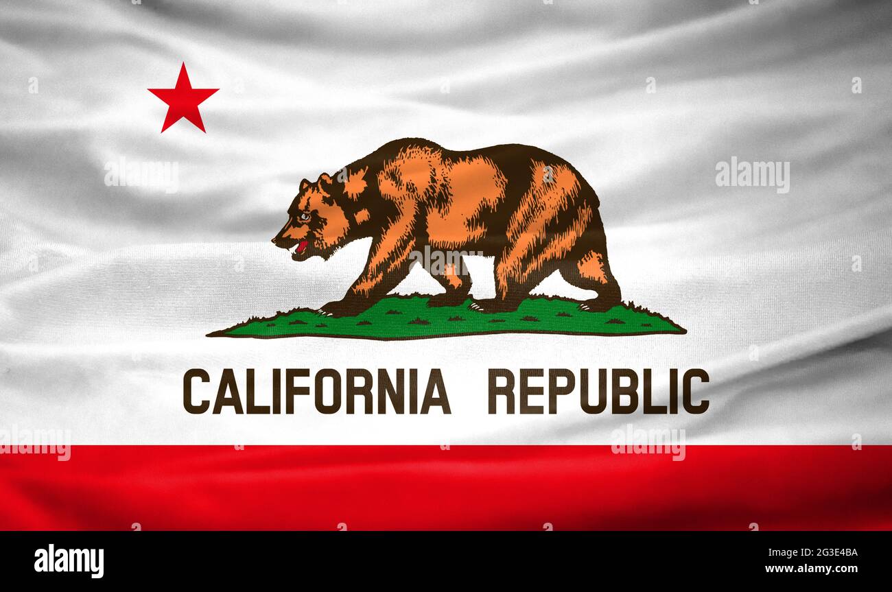 Realistic flag of State of California on the wavy surface of fabric ...