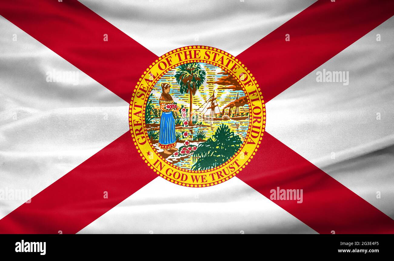 Realistic flag of State of Florida on the wavy surface of fabric Stock ...