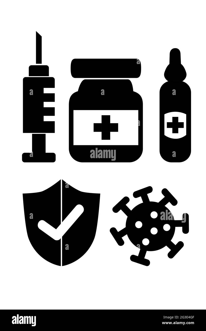 Vector Illustration Icon of Syringe, Vaccine, Shield and Virus Stock ...