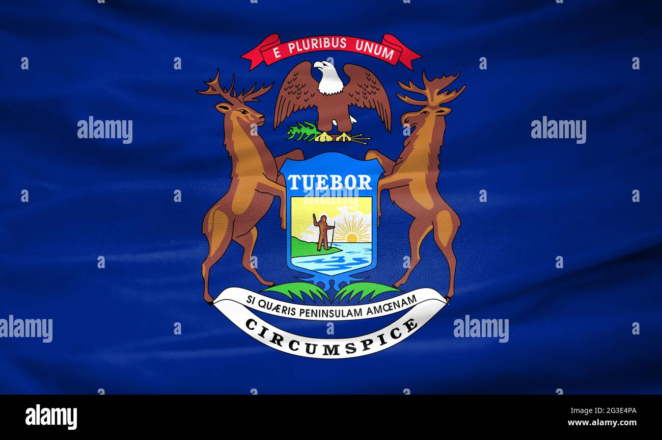 Realistic flag of State of Michigan on the wavy surface of fabric Stock ...