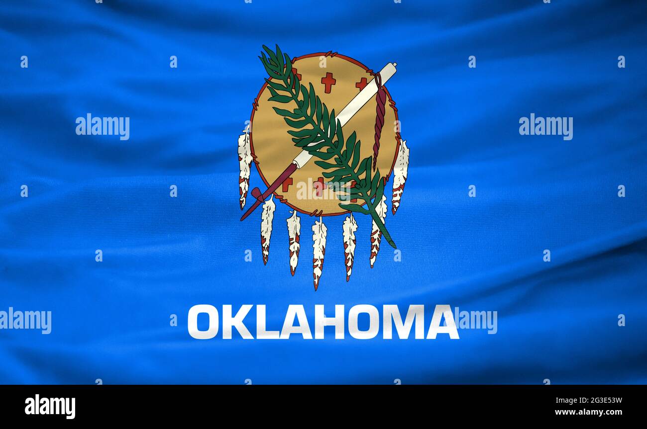 Realistic flag of State of Oklahoma on the wavy surface of fabric Stock ...