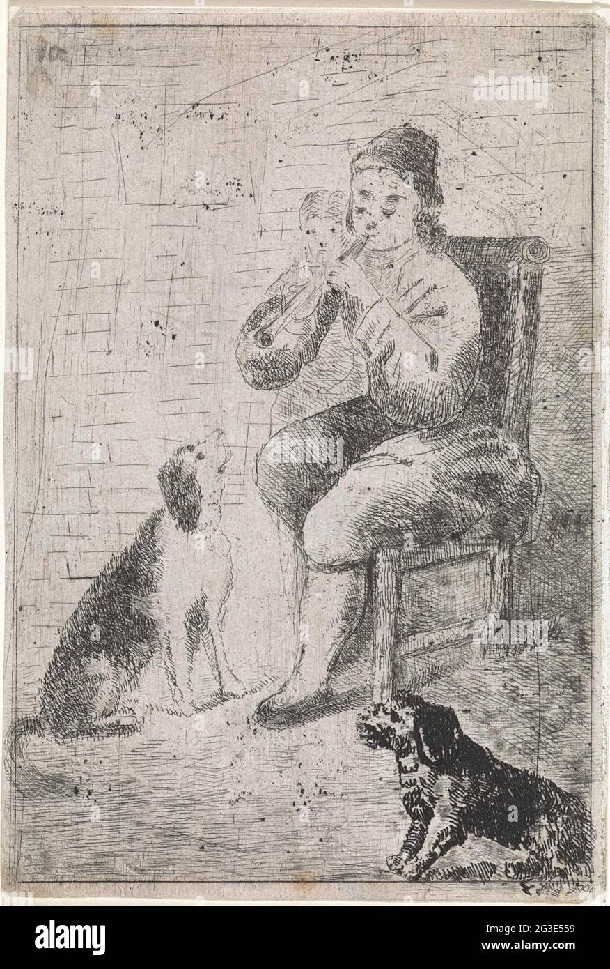 Musician man with two dogs Stock Photo - Alamy