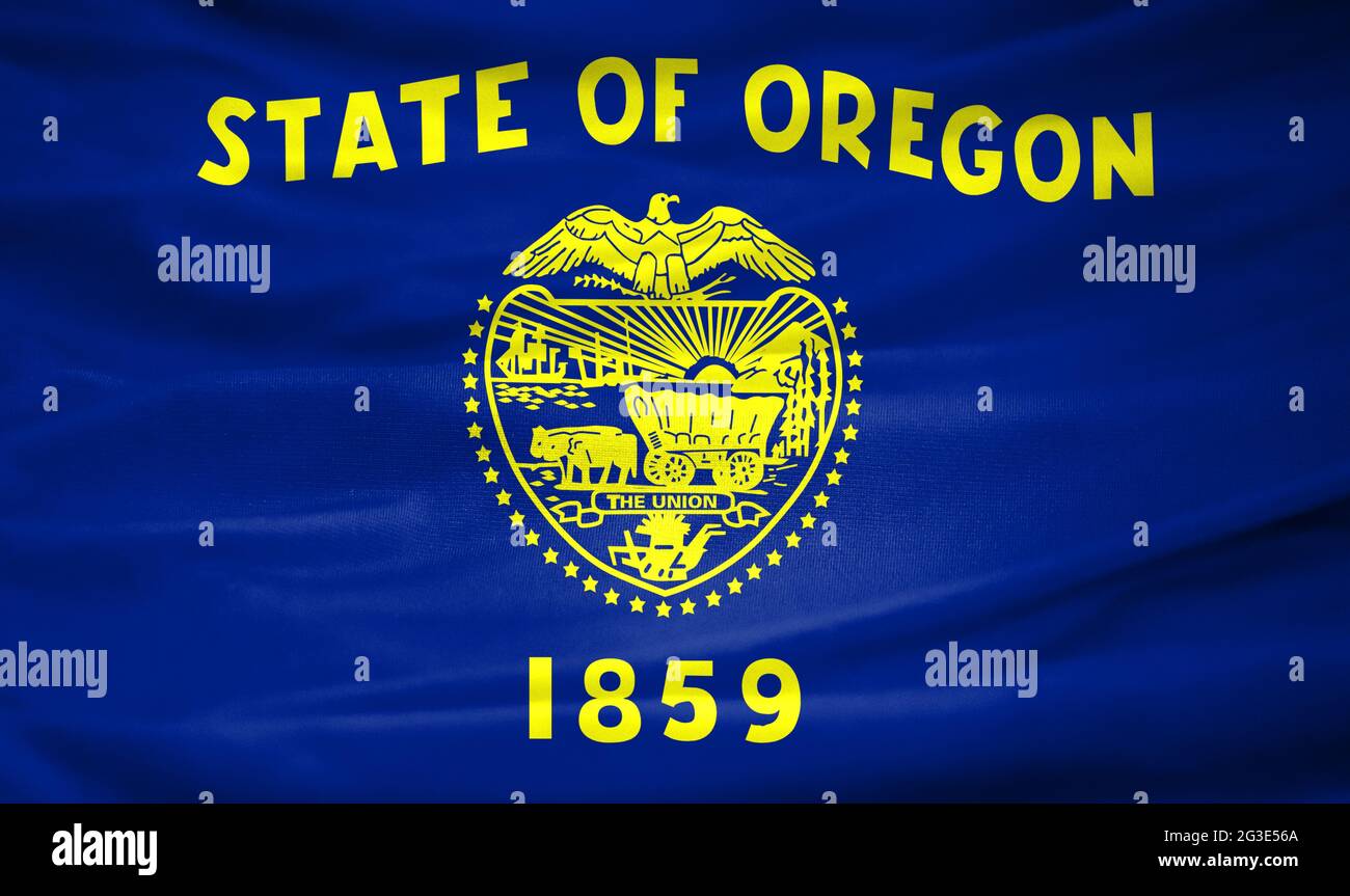 Realistic flag of State of Oregon on the wavy surface of fabric Stock ...