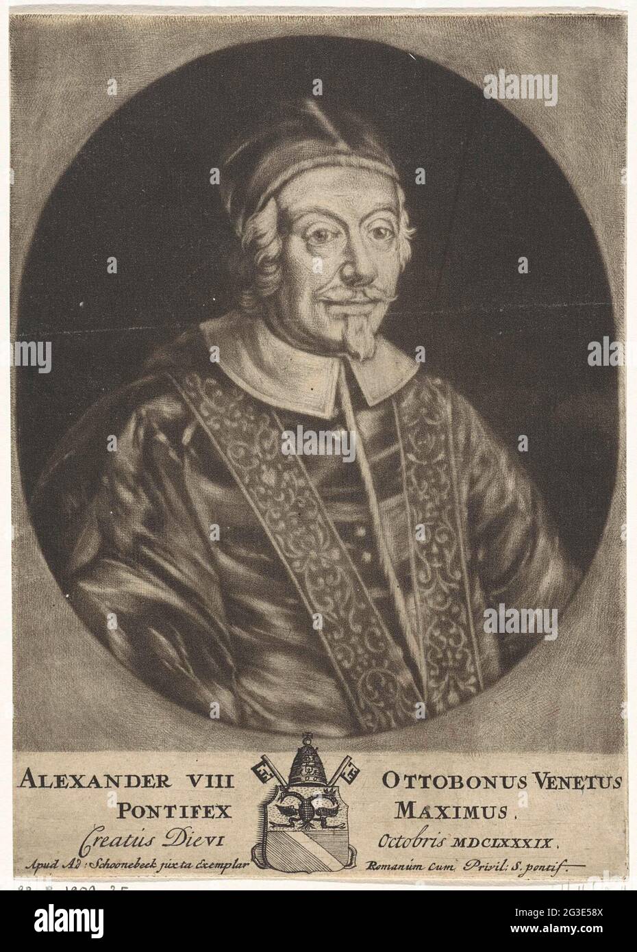 Portrait of Pope Alexander VIII. Pope Alexander VIII, in the margin are ...