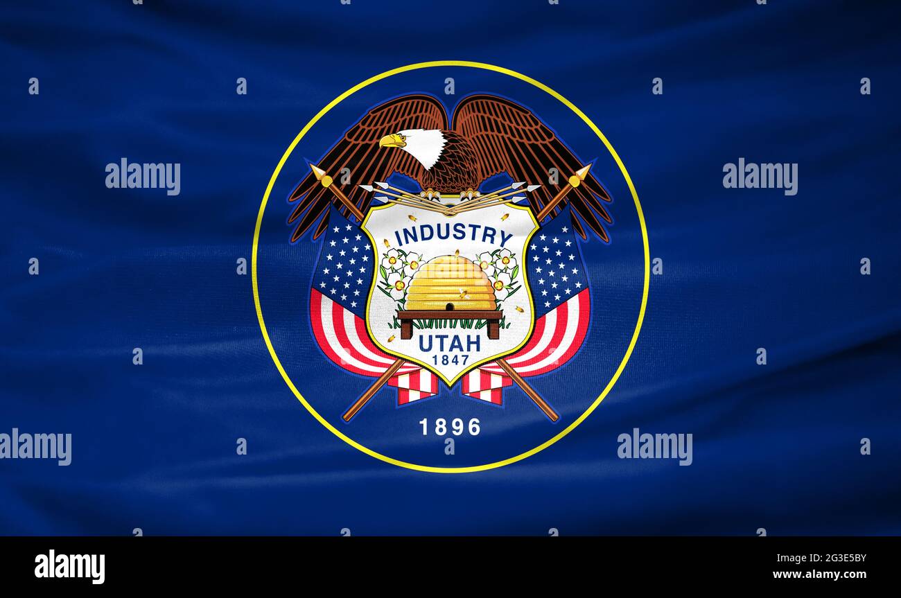 Realistic flag of State of Utah on the wavy surface of fabric Stock ...