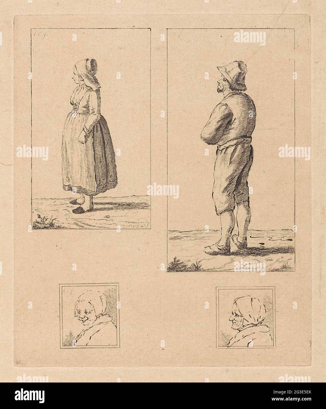 Four figure studies. Four figure studies in simple frames. Above a ...