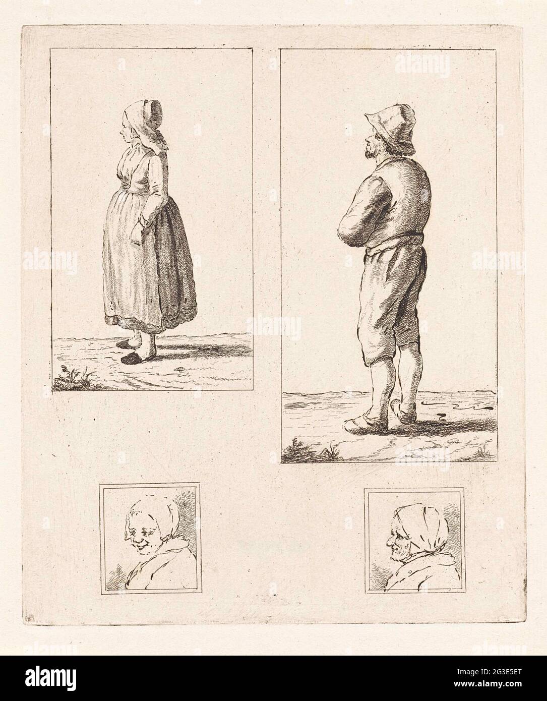 Four figure studies. Four figure studies in simple frames. Above a ...