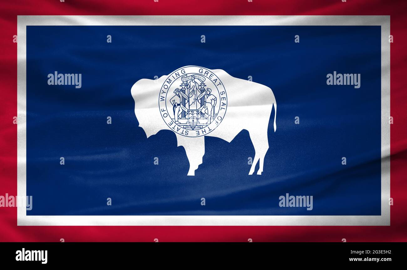 Realistic flag of State of Wyoming on the wavy surface of fabric Stock ...
