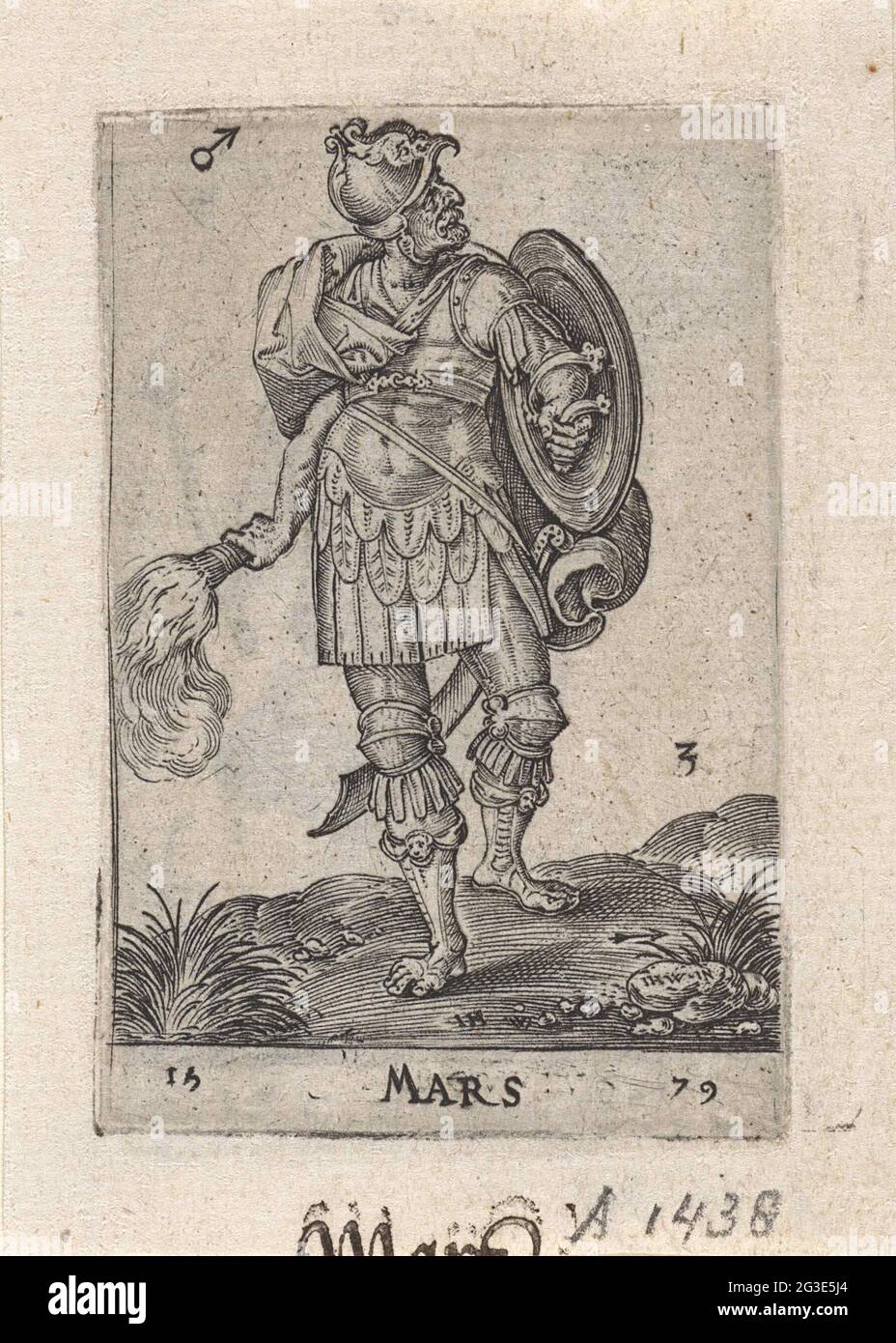 Mars; Gods that sit on the seven planets. Mars in armor, with a shield ...