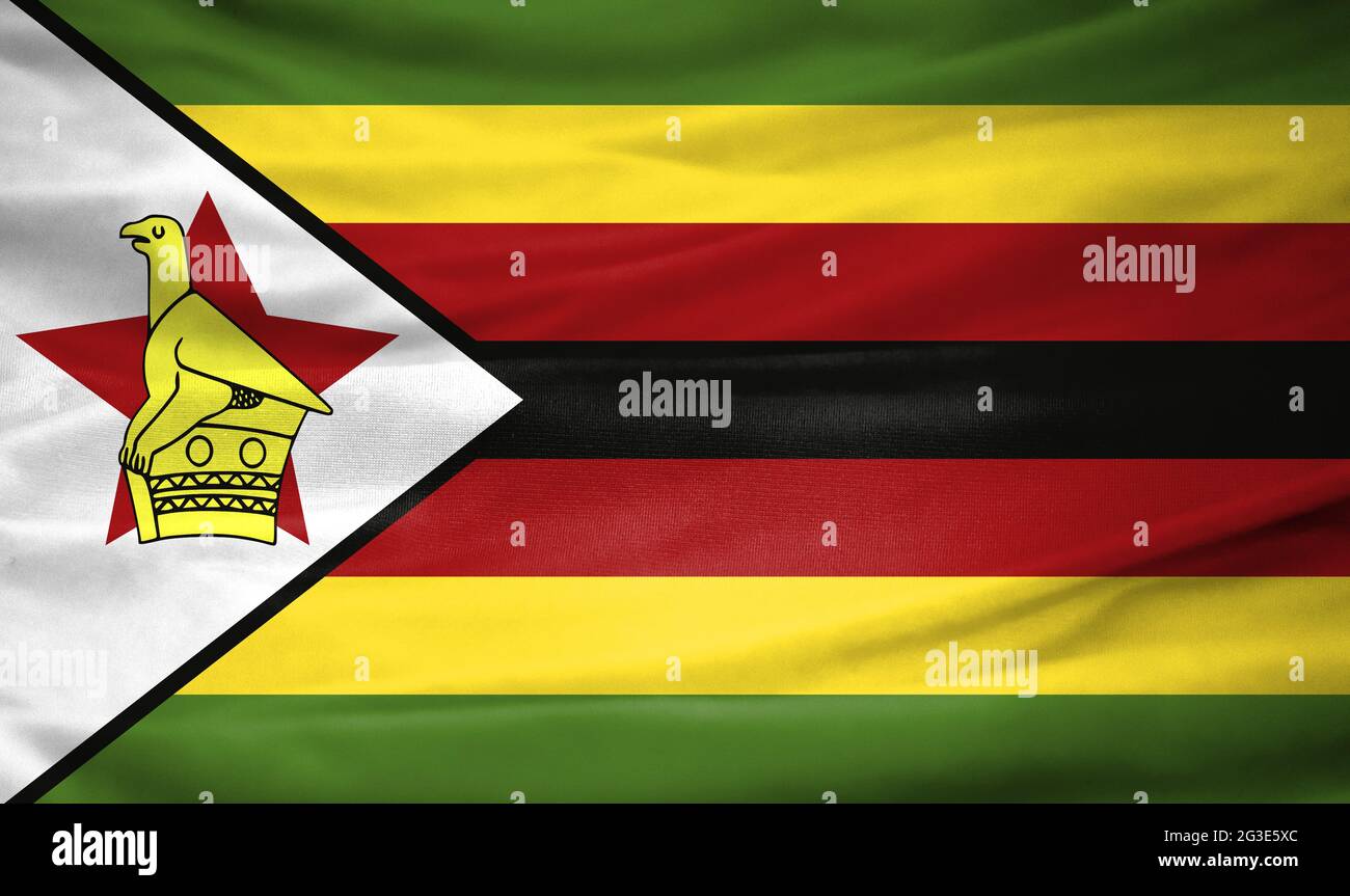 Realistic flag of Zimbabwe on the wavy surface of fabric Stock Photo ...