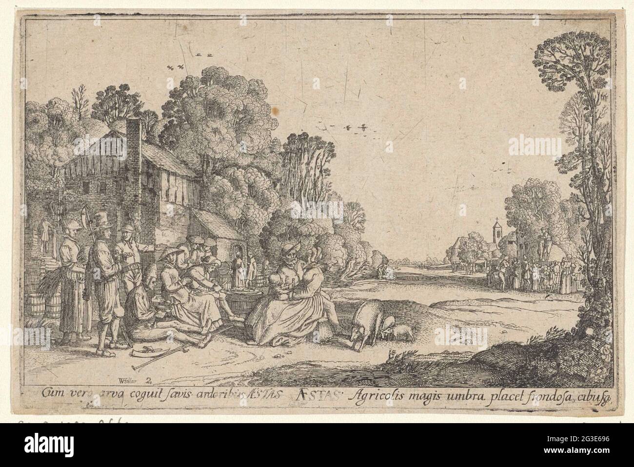 Summer; Aestas; The four Seasons. Village view with farmers Stock Photo ...