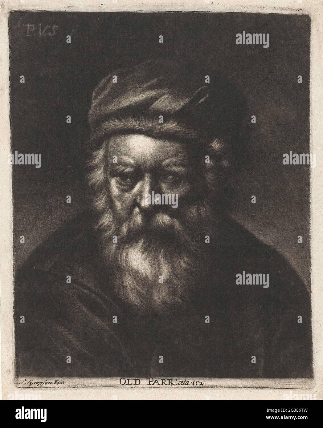 Portrait of Thomas Parr; Old Parr: Aeta 152. Thomas Parr at the age of ...
