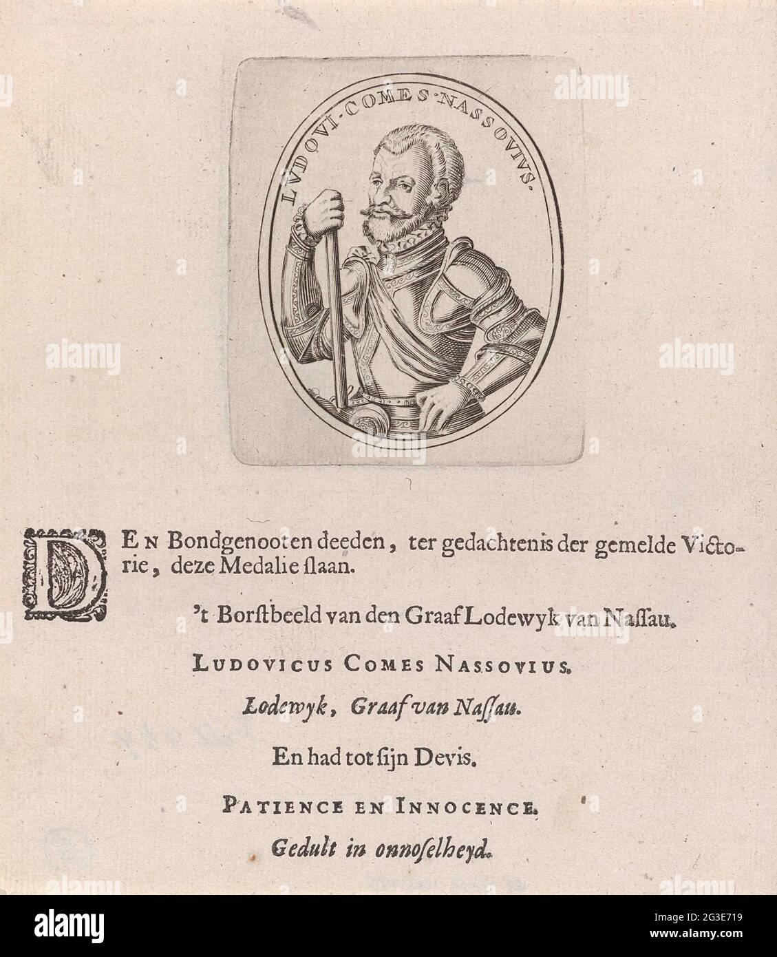 Portrait of Louis, Count of Nassau. Portrait of Louis in an oval with ...