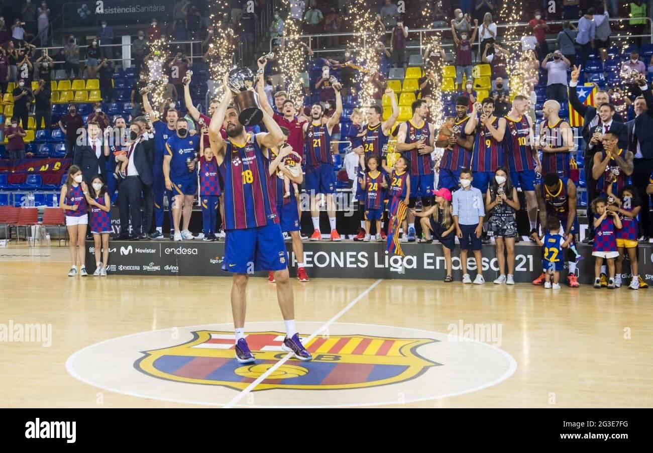 Barcelona, Spain. 15th June, 2021. The FC Barcelona players celebrate ...