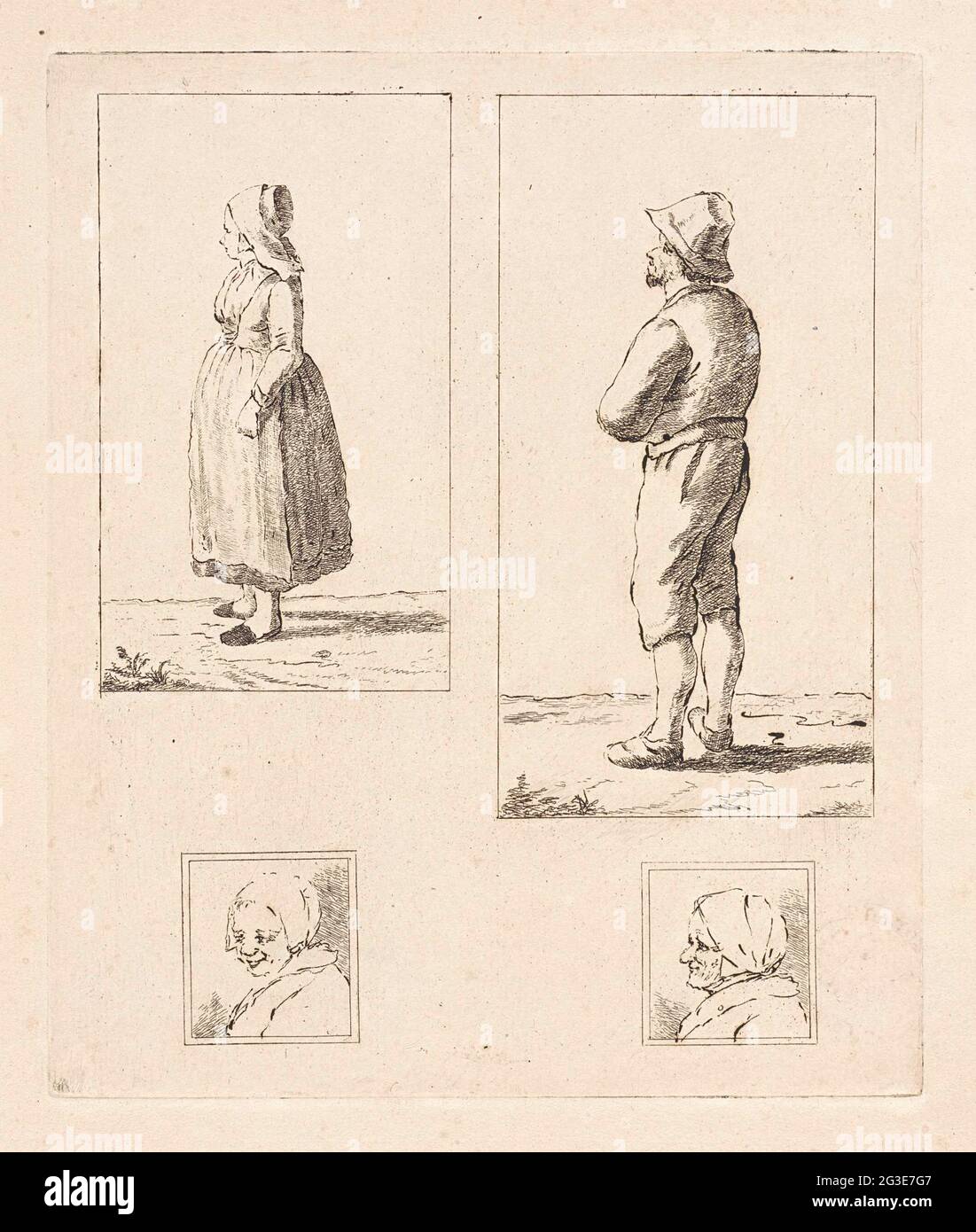 Four figure studies. Four figure studies in simple frames. Above a ...