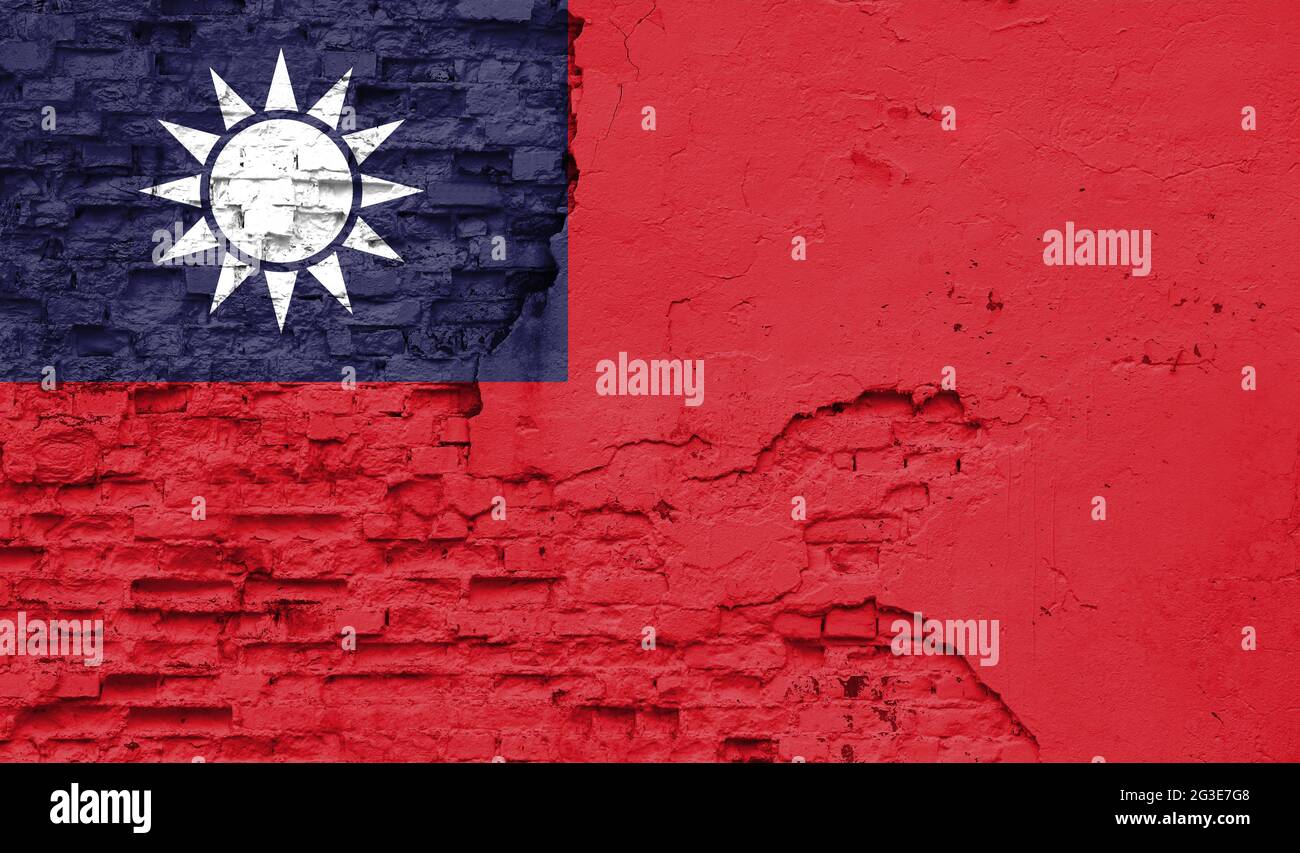 Taiwan flag is painted onto an old brick wall Stock Photo - Alamy