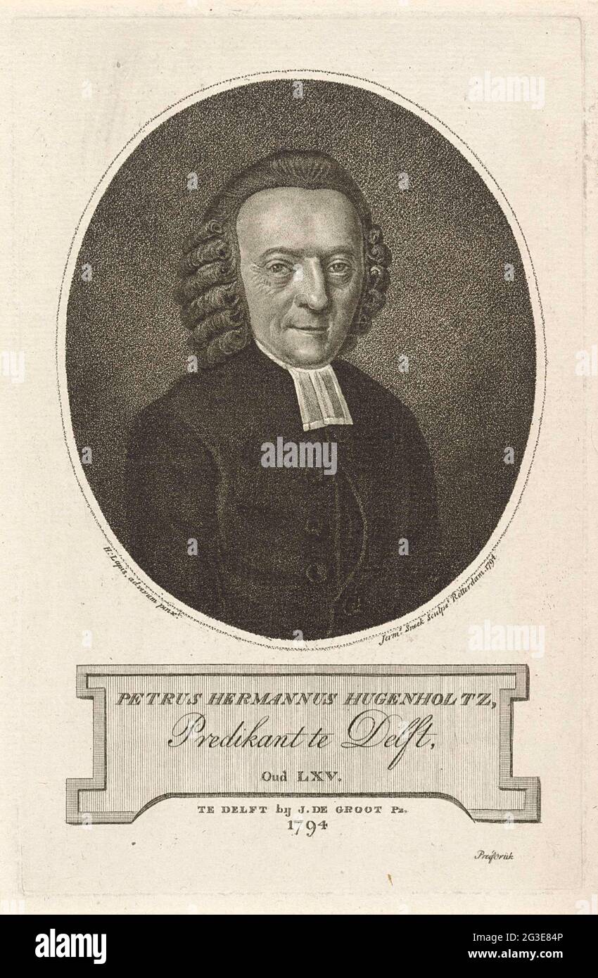Portrait of Petrus Hermannus Hugenholtz. Portrait of the Delft preacher ...