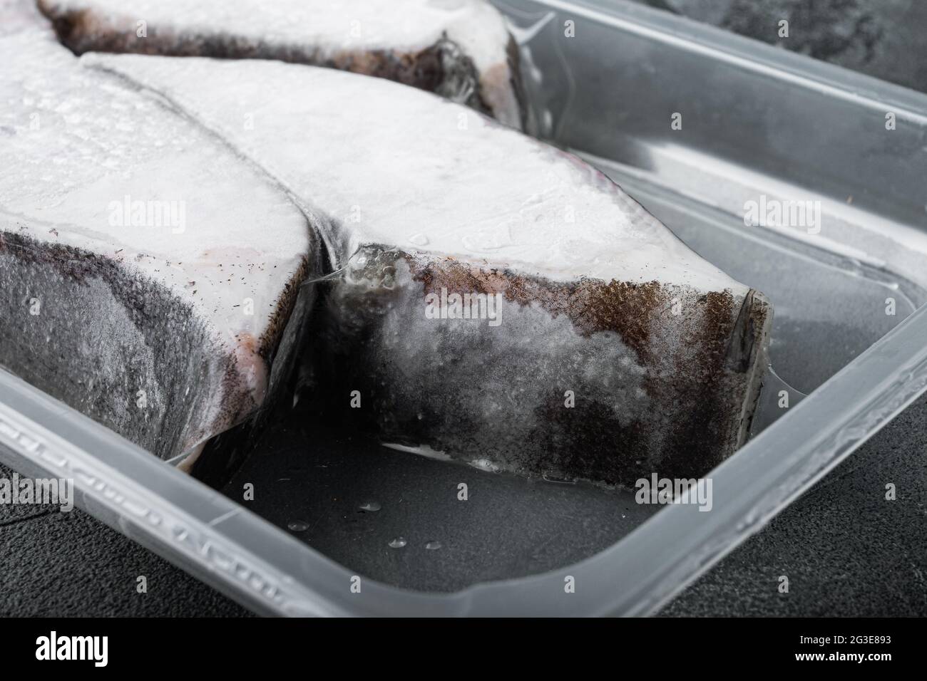 Fish fillet frozen pack set, on gray stone table background Stock Photo ...