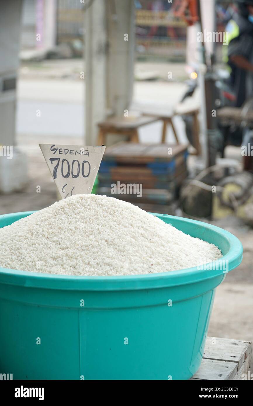 raw white rice grain at Rice Store in Traditional market in Tigaraksa ...