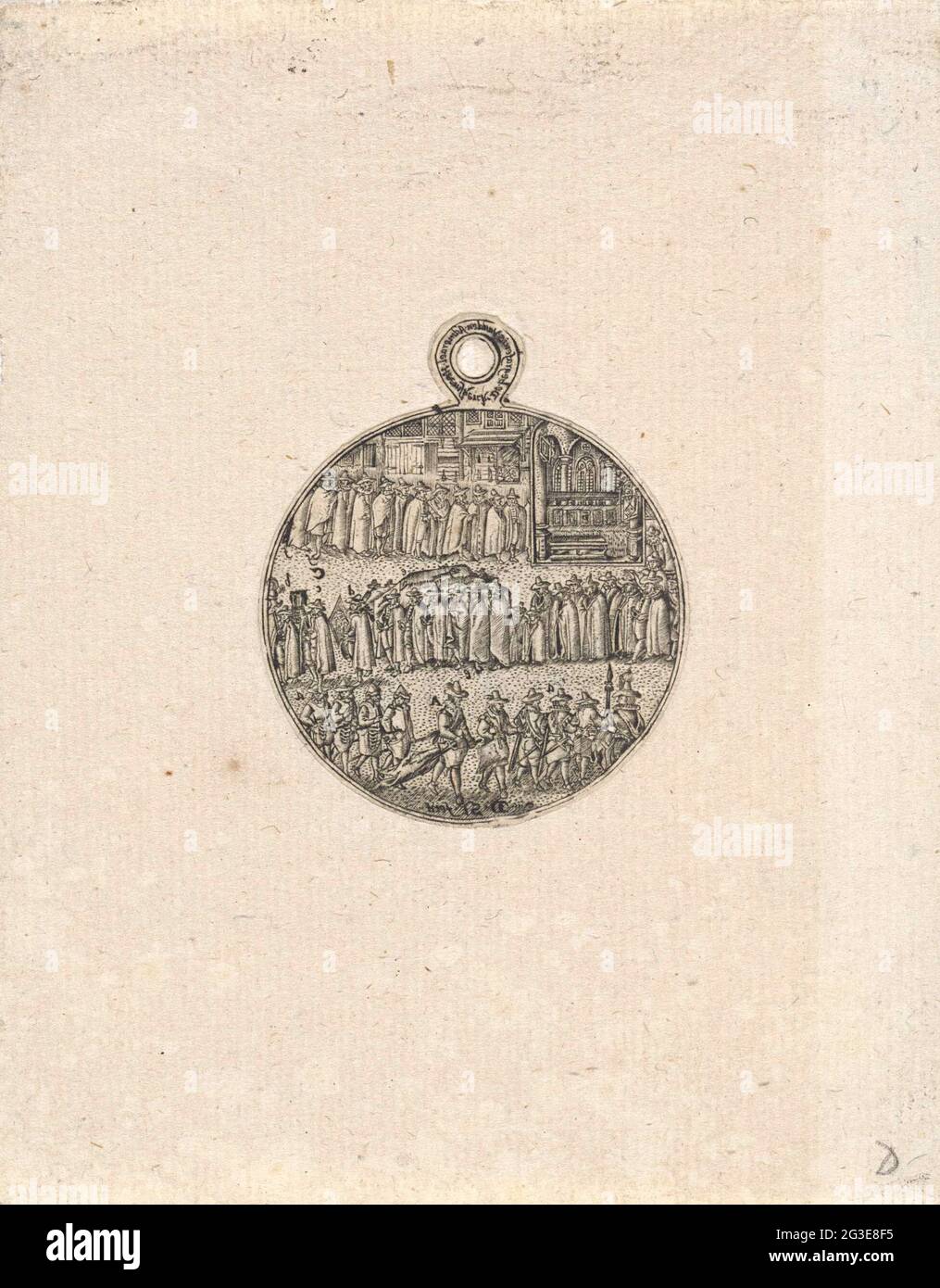 Print of the rear of an engraved medal with the funeral of Jacob van ...