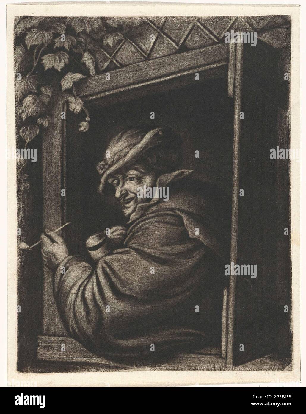 Smoker for an open window. A man with a pipe and a pulp in an open ...