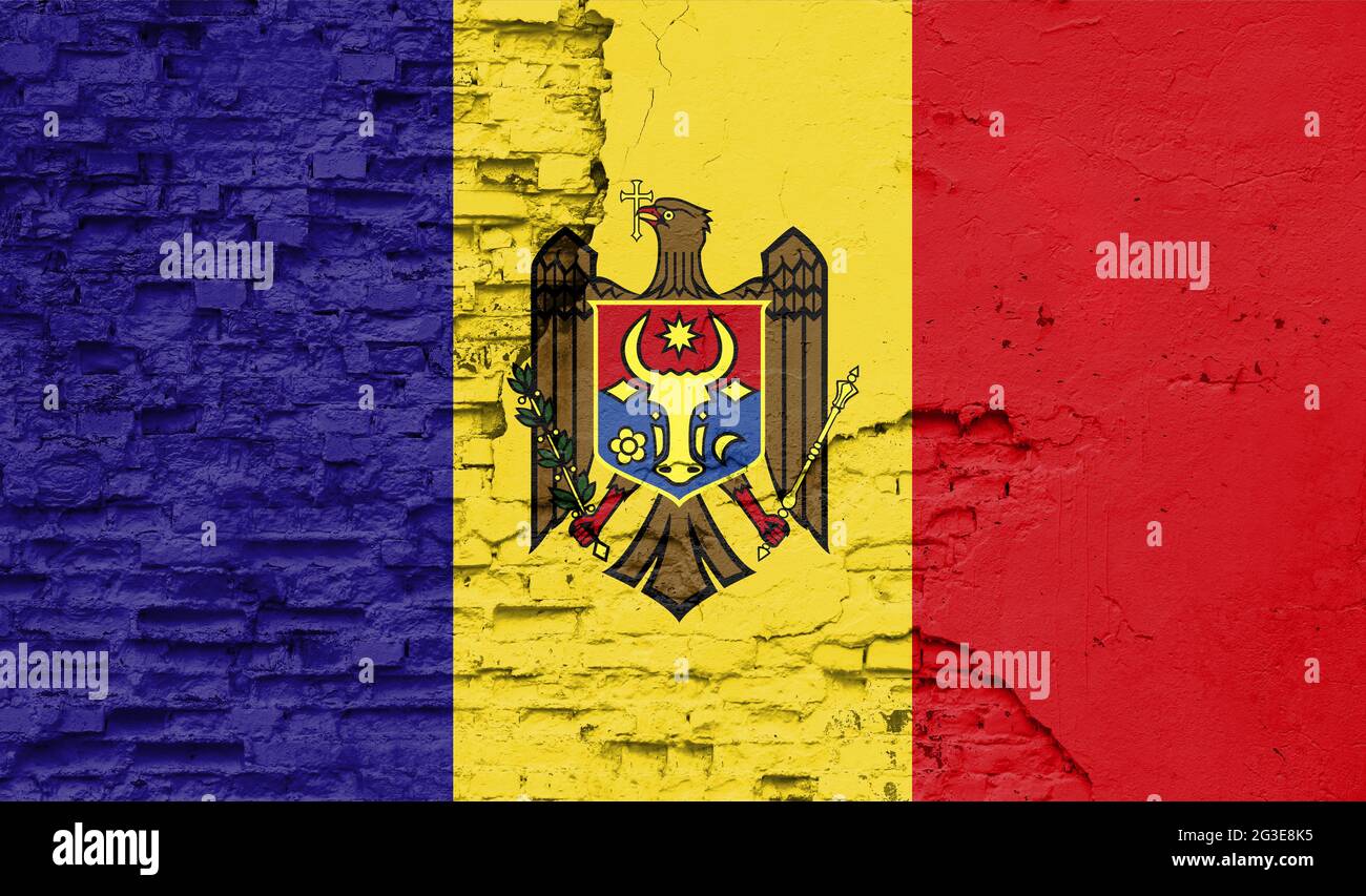 Moldova flag is painted onto an old brick wall Stock Photo - Alamy