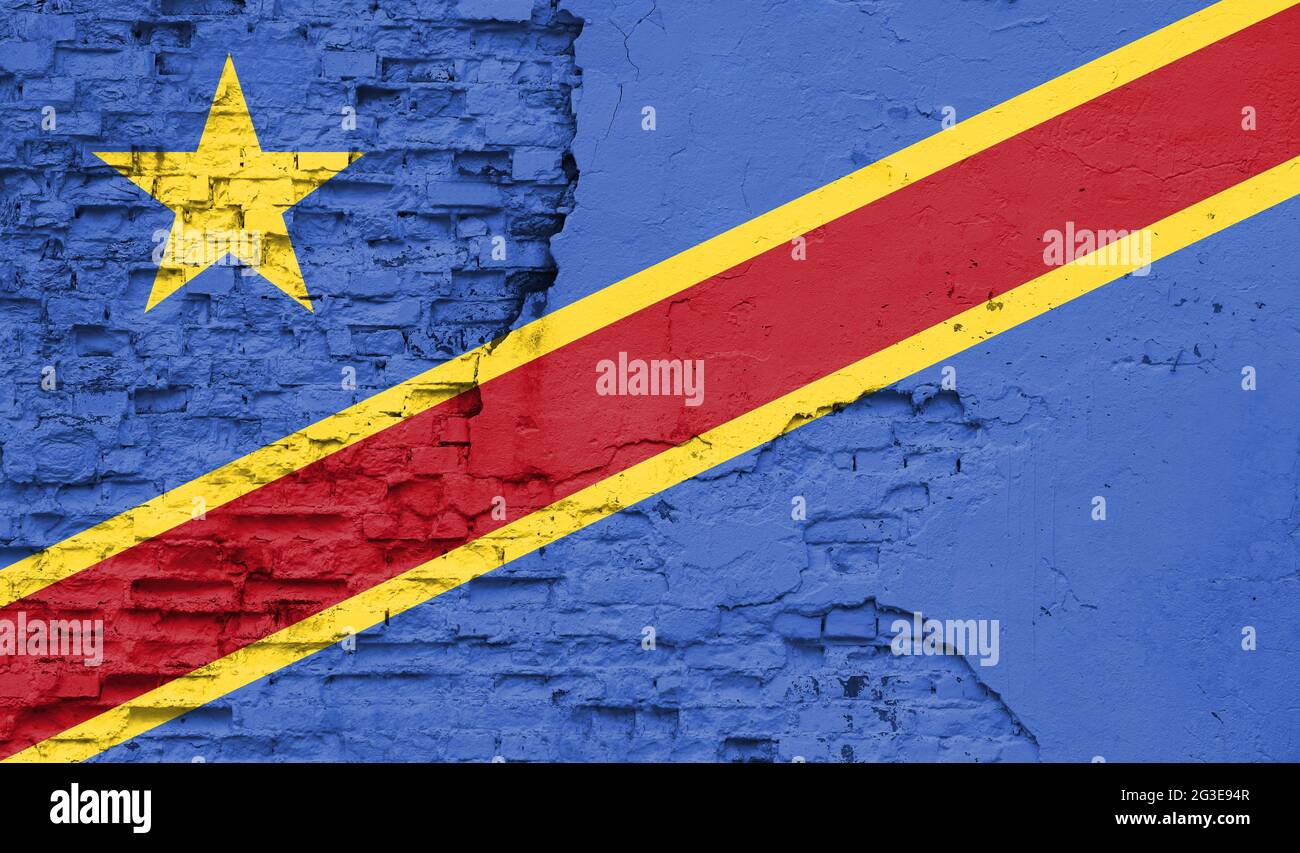 Congo Democratic flag is painted onto an old brick wall Stock Photo - Alamy