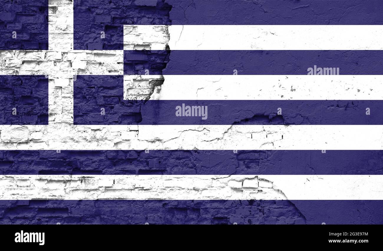 Greece flag is painted onto an old brick wall Stock Photo - Alamy