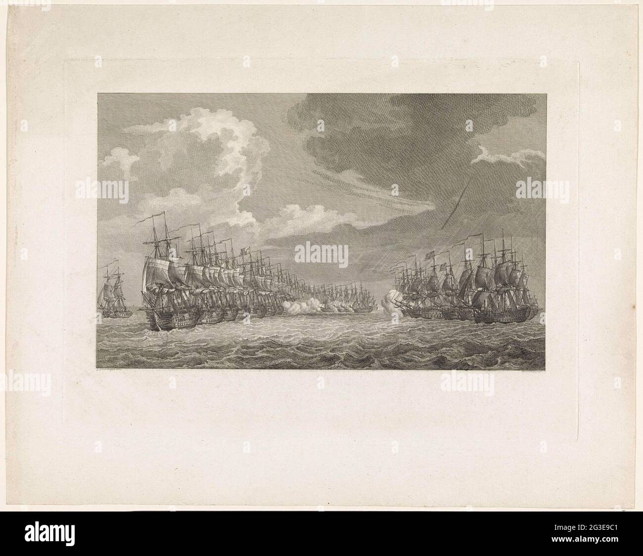 Sea battle at Kamperduin (starting), 1797; Three plates of the sea ...