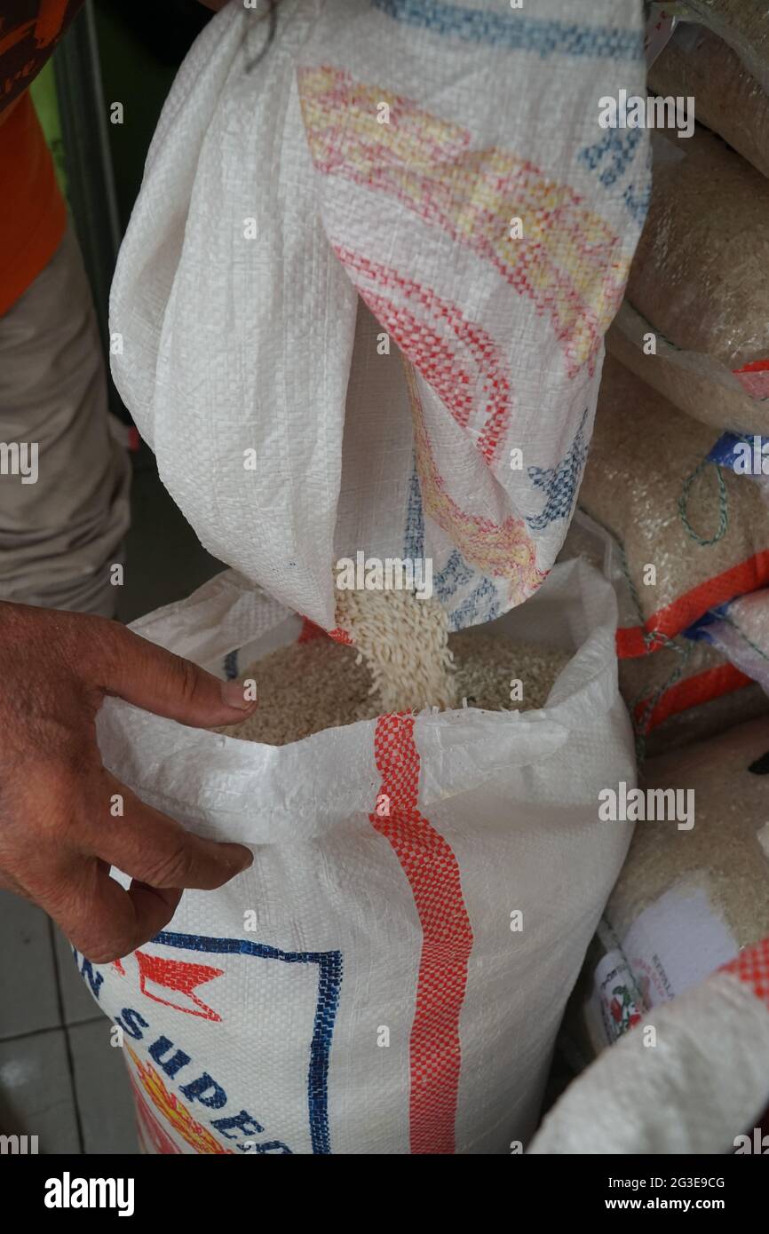 raw white rice grain at Rice Store in Traditional market in Tigaraksa ...