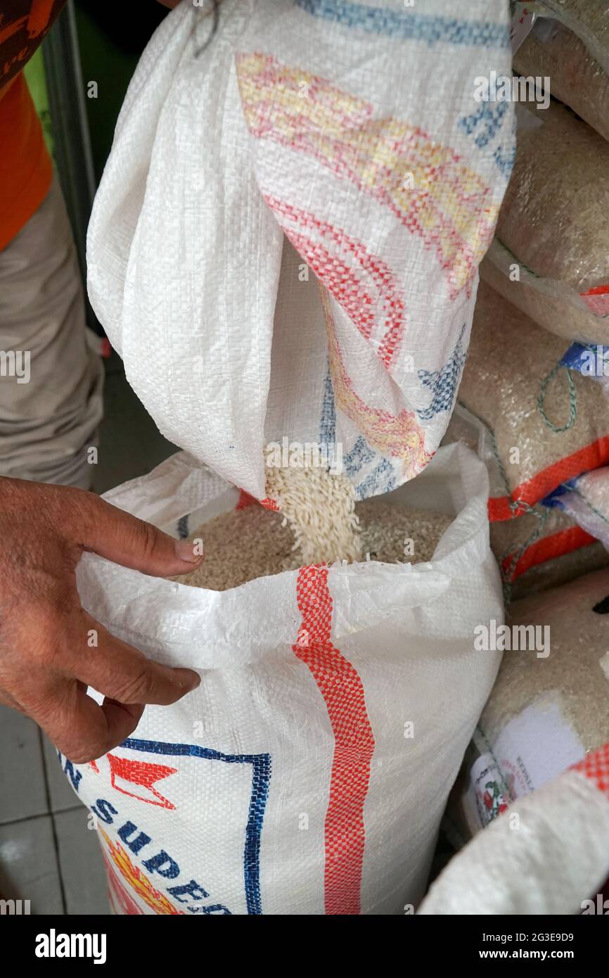 raw white rice grain at Rice Store in Traditional market in Tigaraksa ...