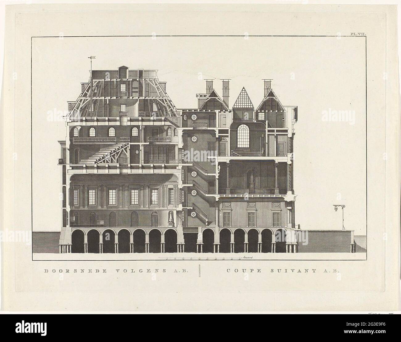 Cross section of Felix Meritis in Amsterdam (pl. VII); Cross section ...
