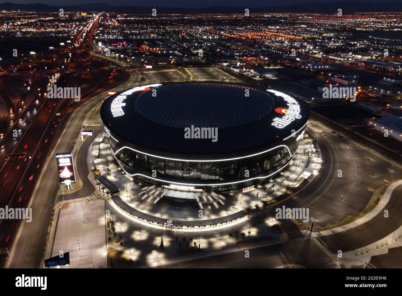An aerial view of Allegiant Stadium, Monday, March 8, 2021, in Las ...
