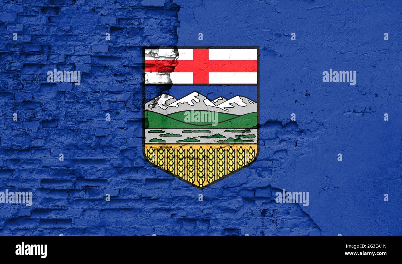 Alberta flag is painted onto an old brick wall Stock Photo - Alamy