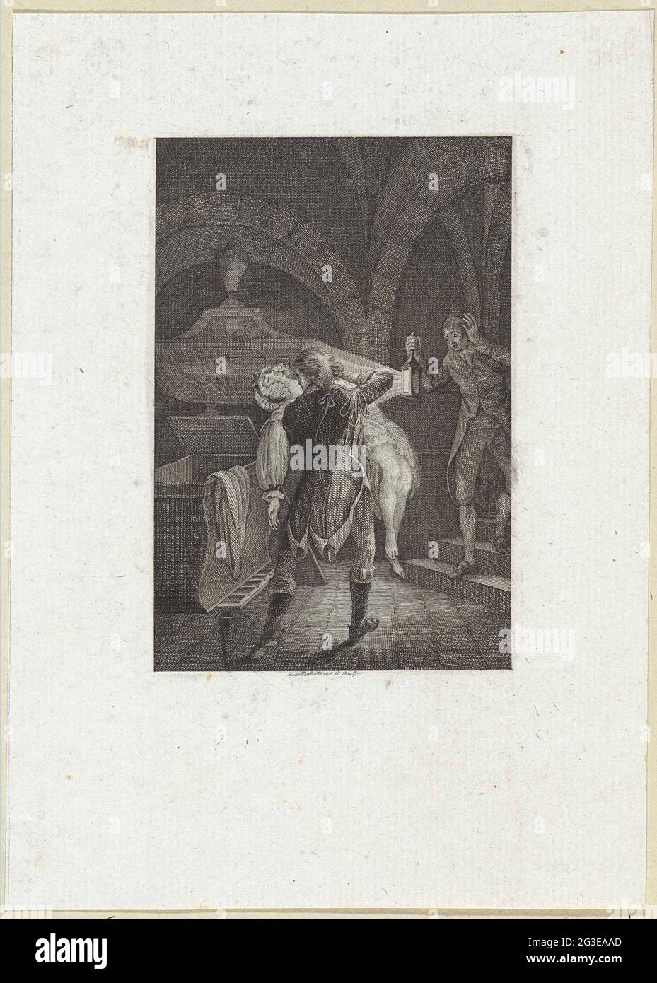 Man with a dead woman in his arms. A graftombe is a man with the body ...