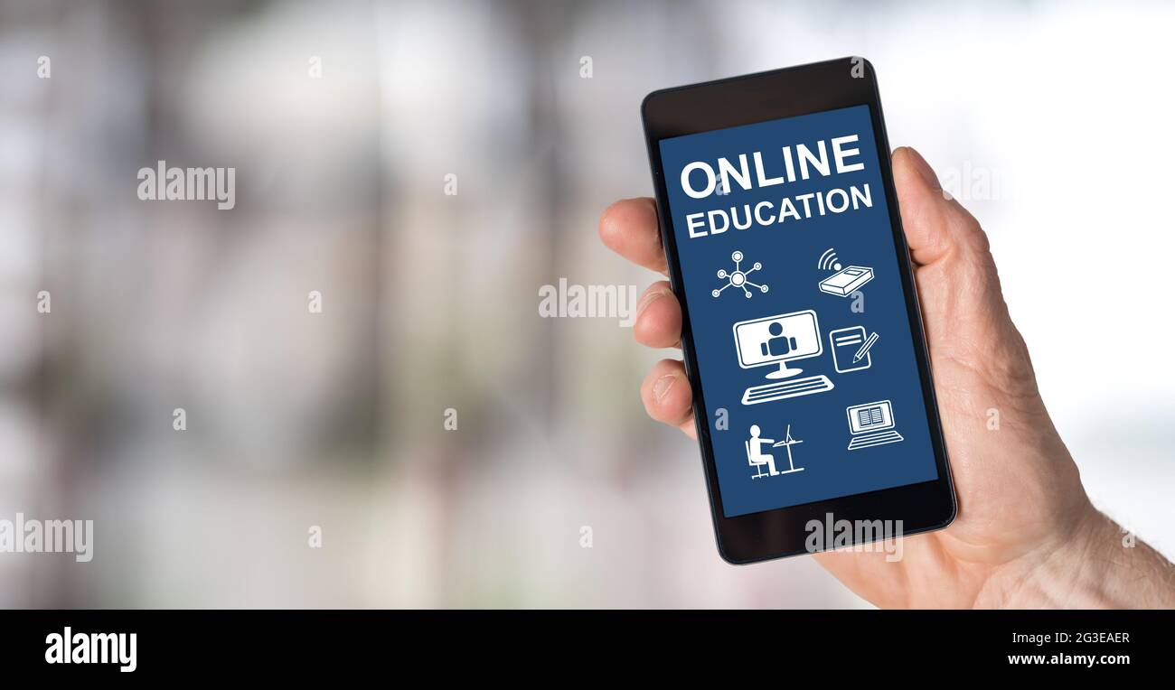 Smartphone screen displaying an online education concept Stock Photo ...