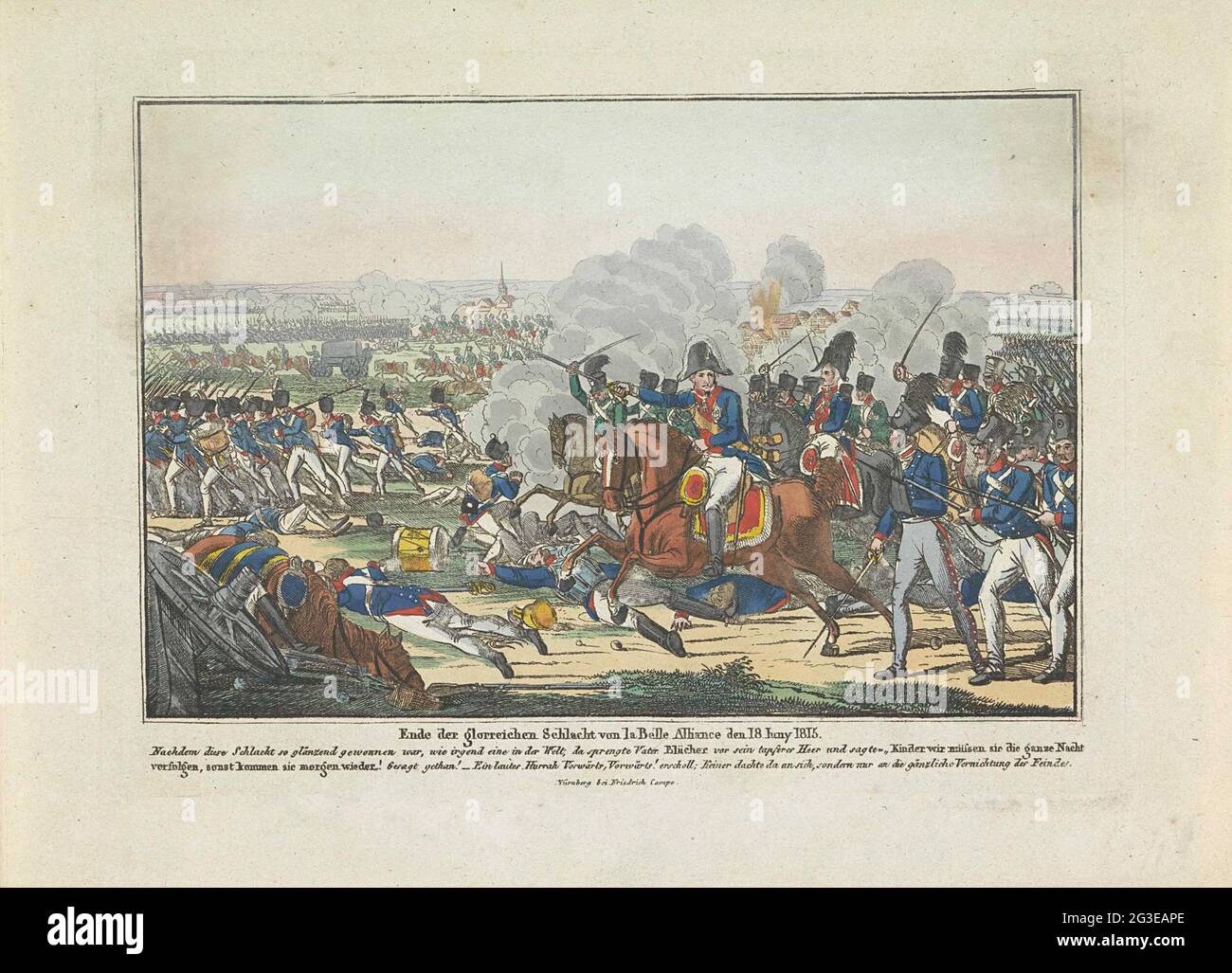 Von Blücher leads the Prussian troops in the Battle of Waterloo, 1815 ...