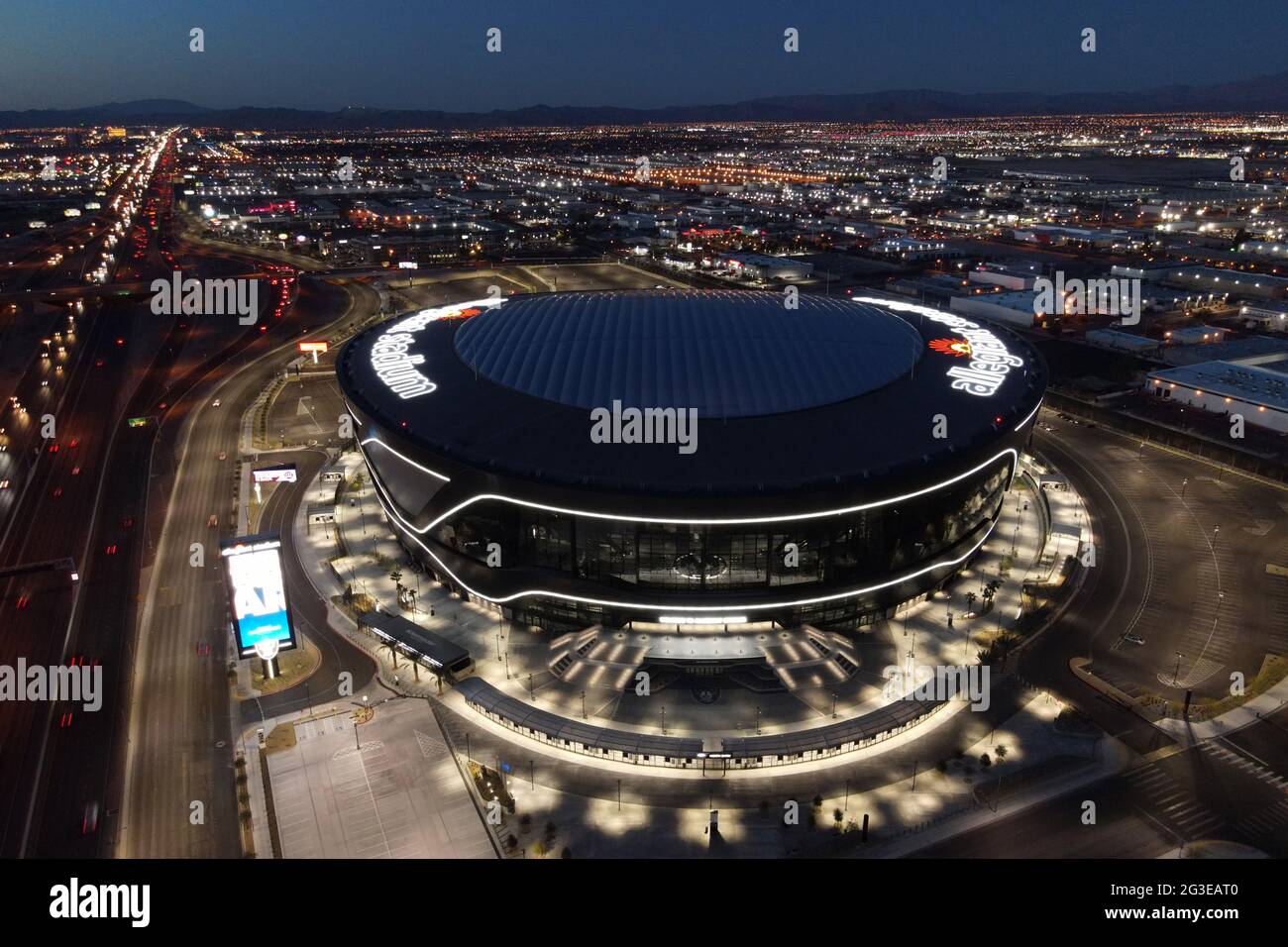 An aerial view of Allegiant Stadium, Monday, March 8, 2021, in Las ...