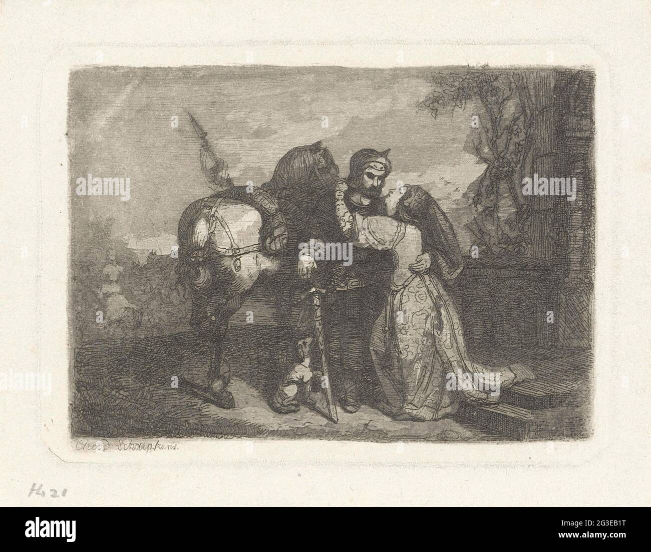 Woman says goodbye to a knight Stock Photo - Alamy