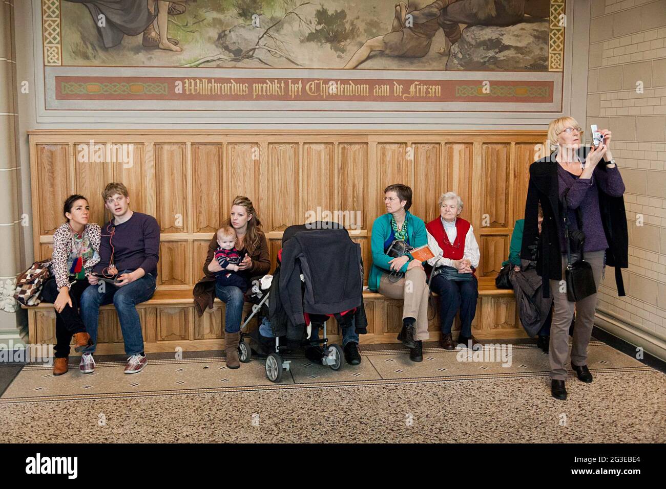 Museum visitors in the front hall a few days after the reopening; Full ...