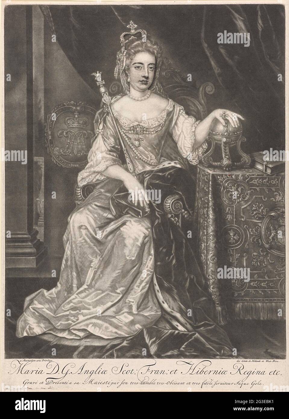 Portrait of Maria II Stuart. Portrait of Maria II with a crown. A ...