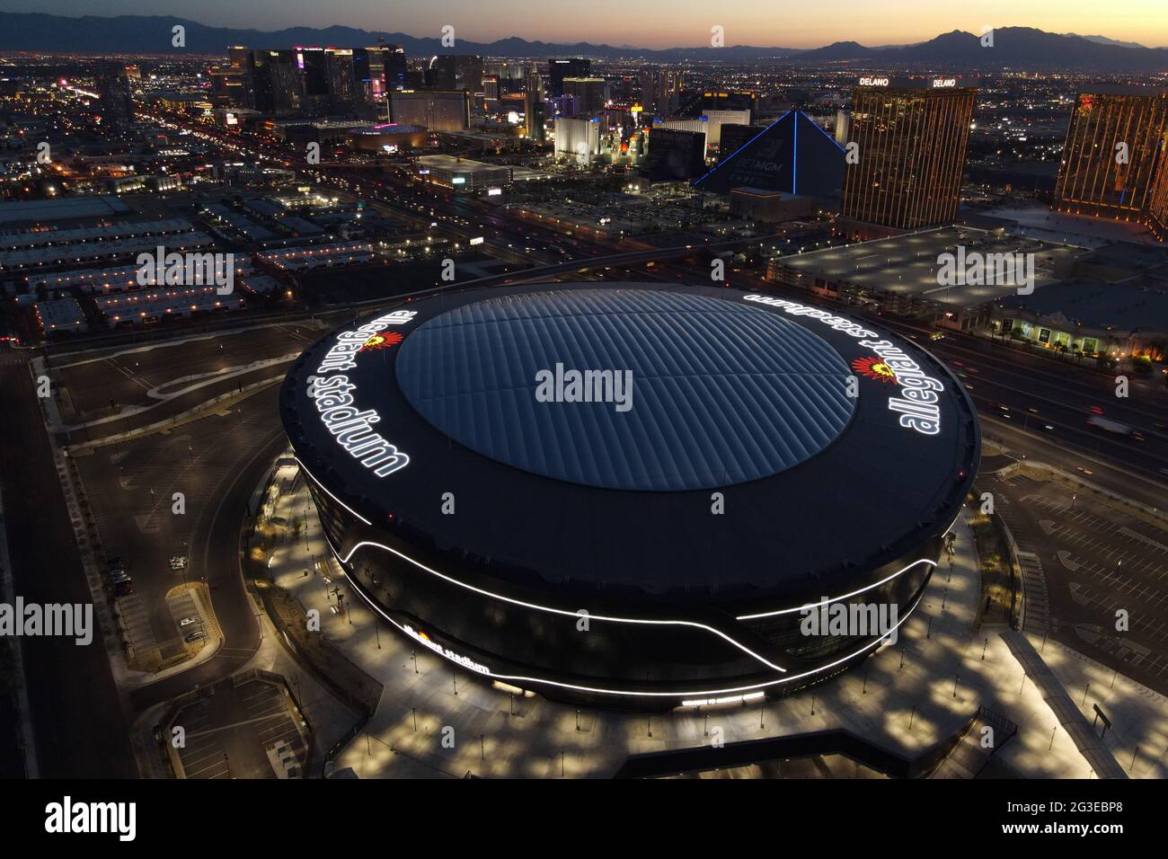 An aerial view of Allegiant Stadium, Monday, March 8, 2021, in Las ...