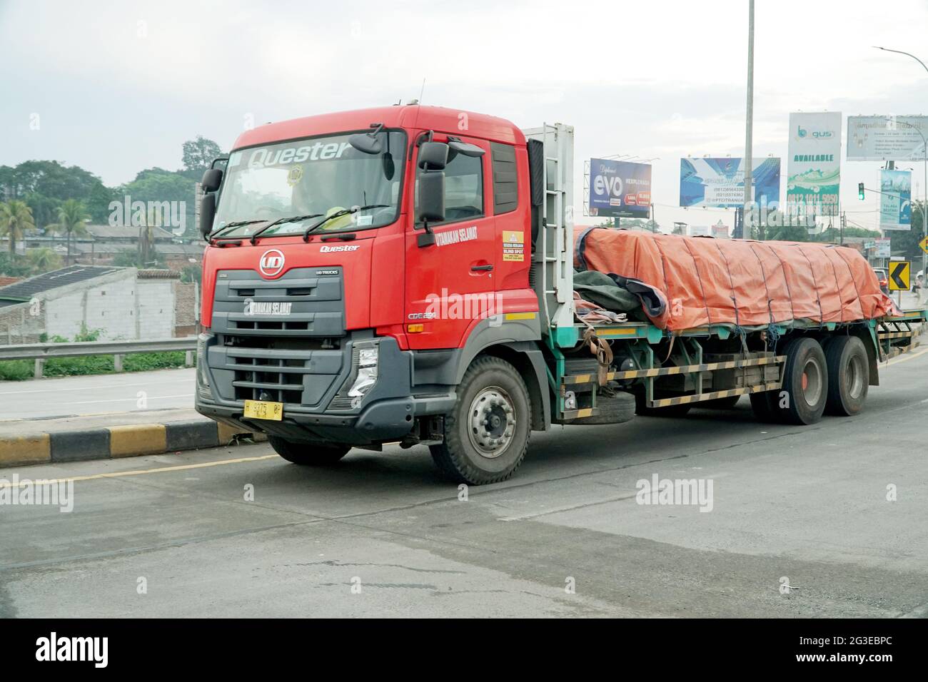 Red Hino Truck in Industrial area in Tangerang, west Java Indonesia ...