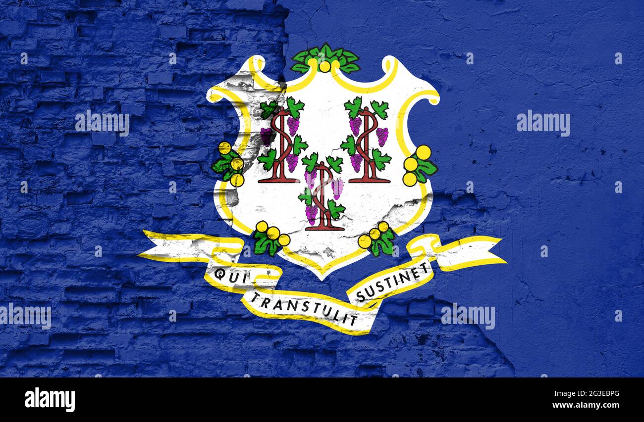 State of Connecticut flag is painted onto an old brick wall Stock Photo ...