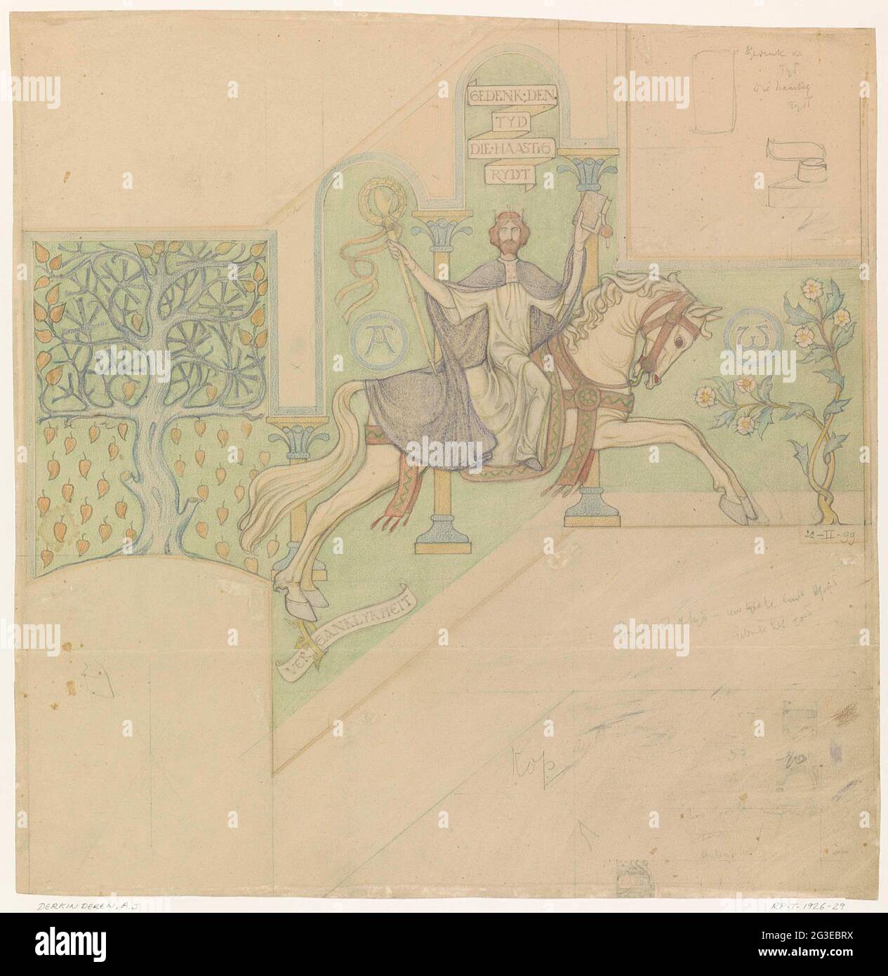 Time / transience. The drawing is a design for a wall painting Stock ...