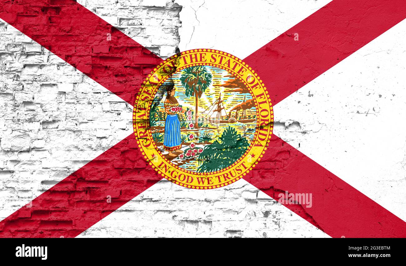 State of Florida flag is painted onto an old brick wall Stock Photo - Alamy