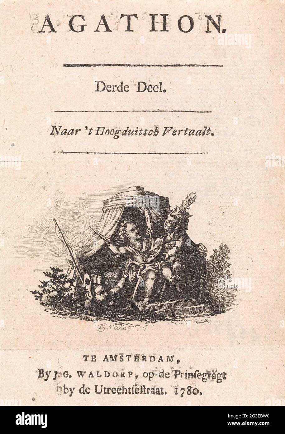 Three putti in a tent; Title page for: C.M. Wieland, Agathon, Part III ...